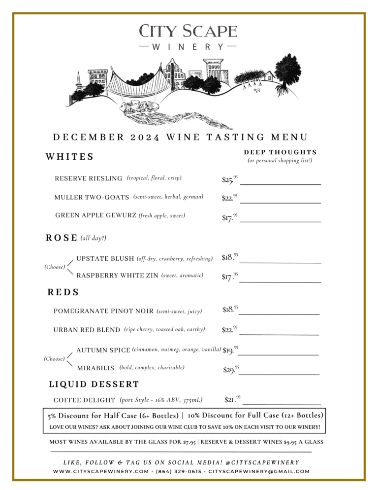 Monthly Menus - City Scape Winery